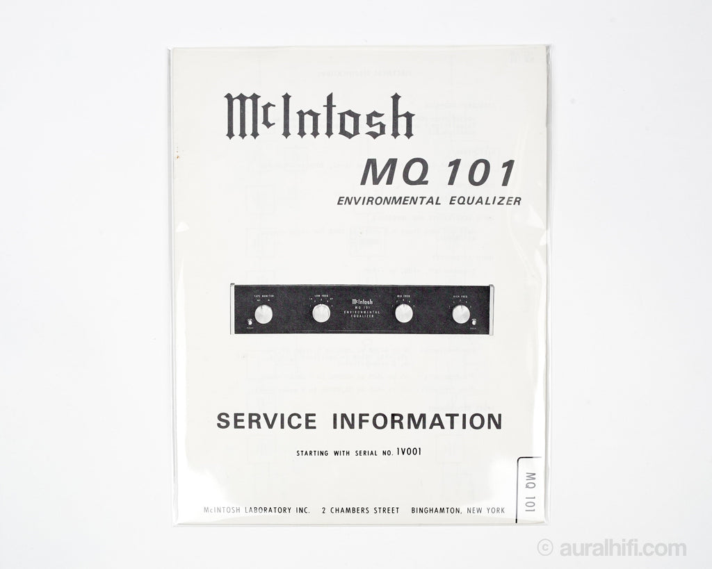 Vintage Mcintosh Service Manual // MQ 101 / Very Good Plus For Sale ...