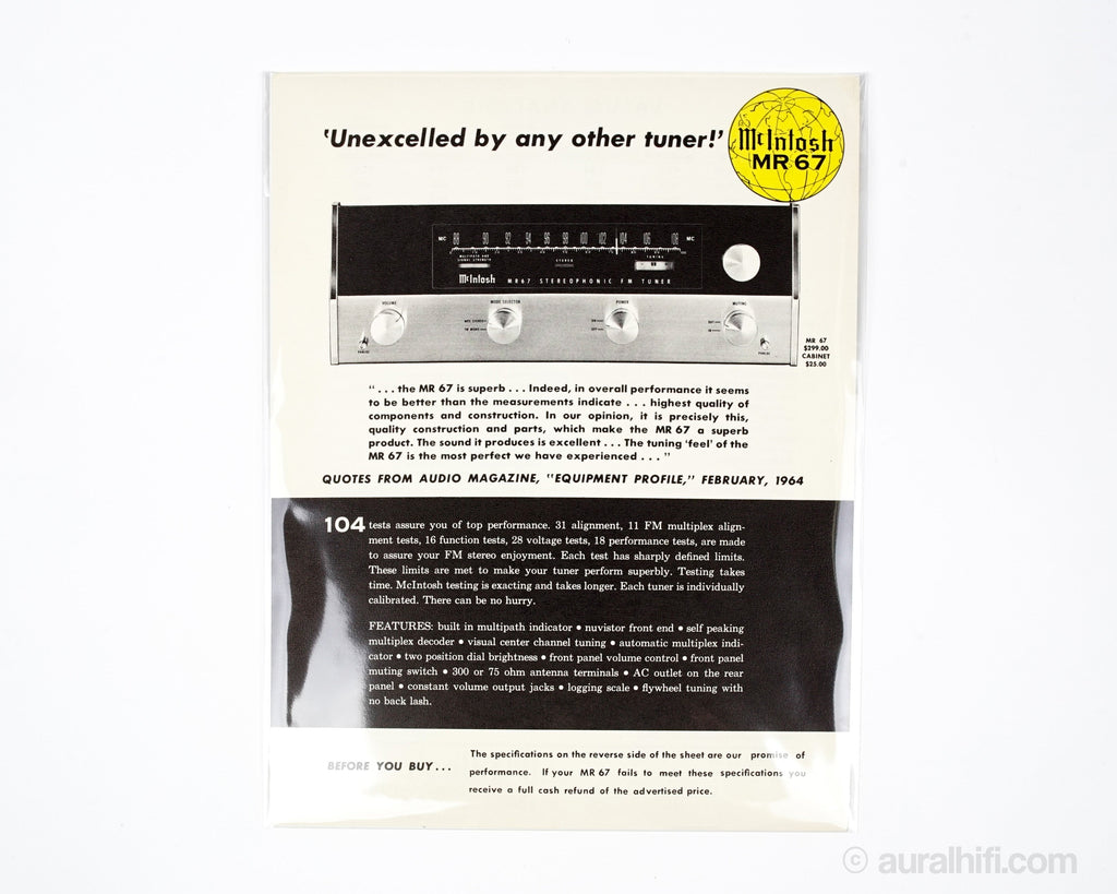 Vintage Mcintosh Advert // MR 67 / Very Good Plus For Sale – AURAL HiFi